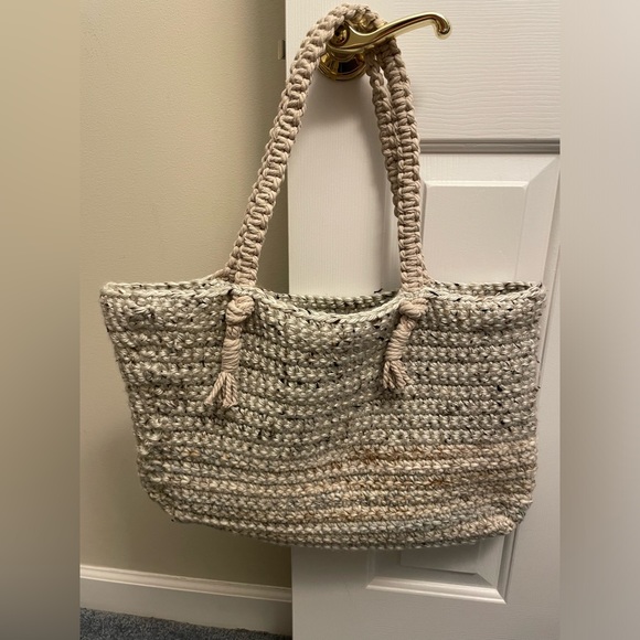 Bags | New Handmade Crochet Tote Large With Macram Handles | Poshmark